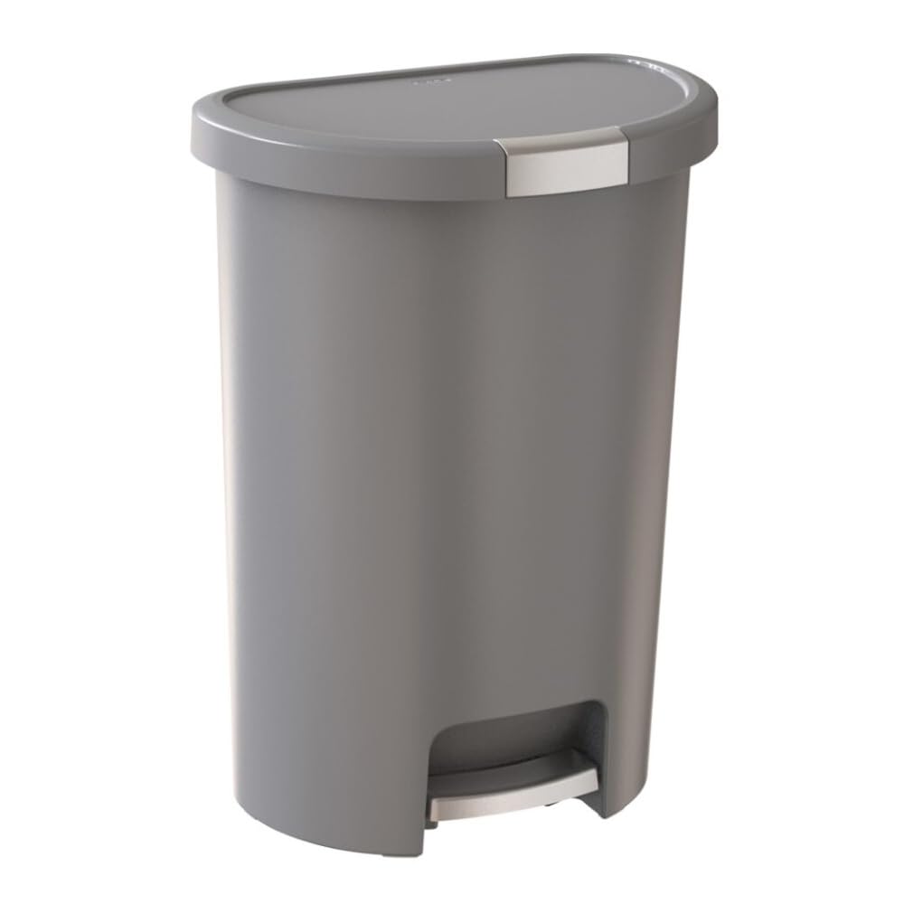 Curver Infinity 43.9 Liter / 13 Gallon Plastic Kitchen Trash Can with Foot Pedal and Locking Lid - Perfect for Household Use Indoor for Garbage Disposal or Recycling, Black
