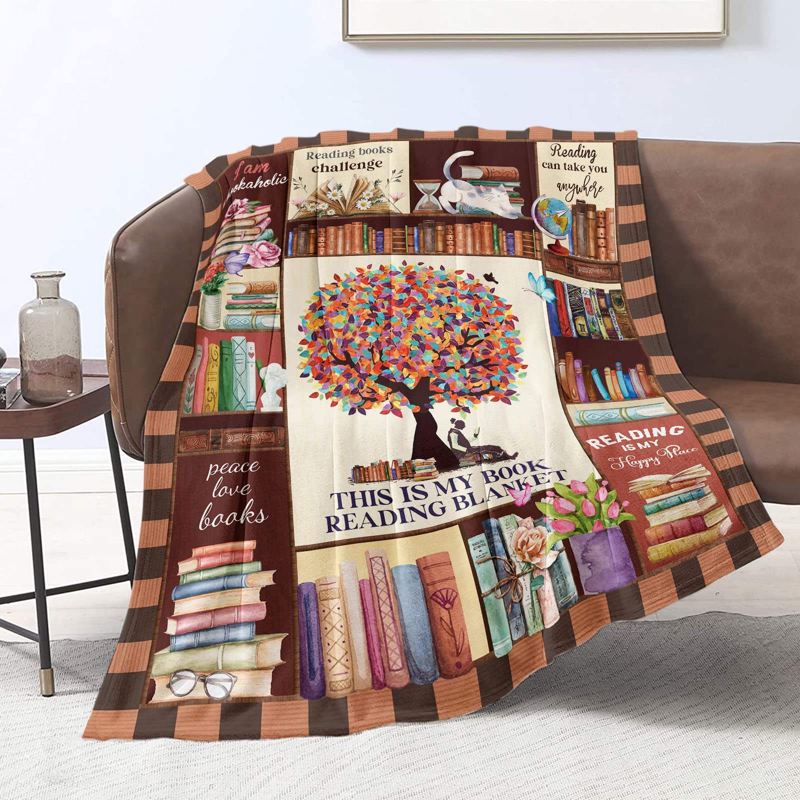 Reading Blanket for Book Lovers Gifts Blankets for Kids Librarian Gifts Throw Blanket Book Club Bookworm Gift Soft Plush Lightweight Flannel Fleece Blanket All Season for Couch Sofa, 40'' x 50''