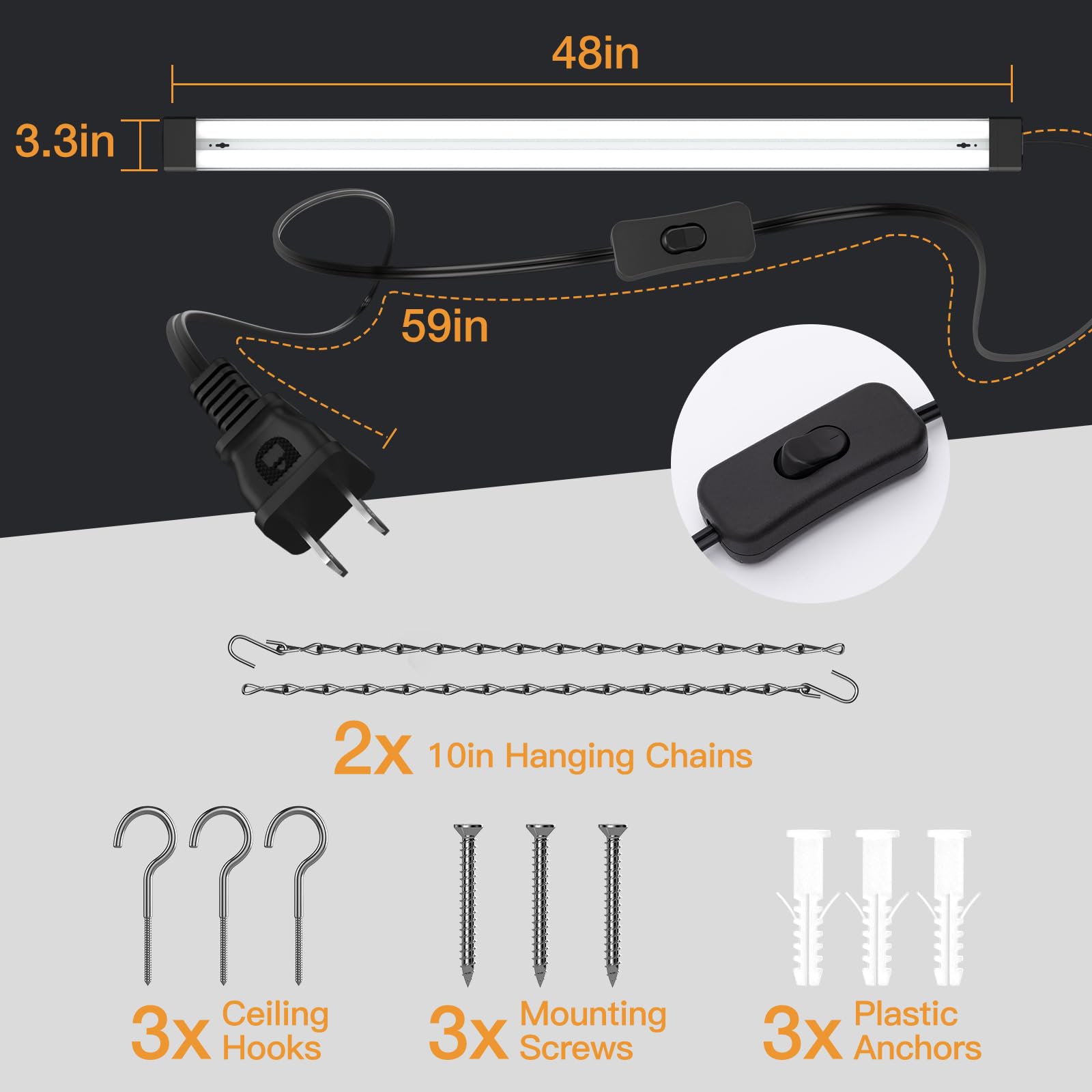 BBOUNDER 1 Pack Linkable LED Shop Light with Reflector, 4400 LM, 6500K Cool Daylight, 4 FT, 48 Inch Integrated Fixture for Garage, 40W Equivalent 250W, Surface & Suspension Mount, Black