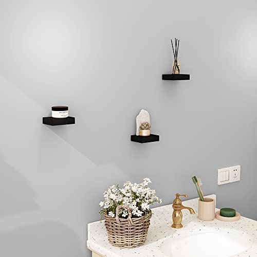 Small Floating Shelf - Mini Wall Display Shelves for Living Room, Kids Bedroom or Bathroom, Set of 3, Black