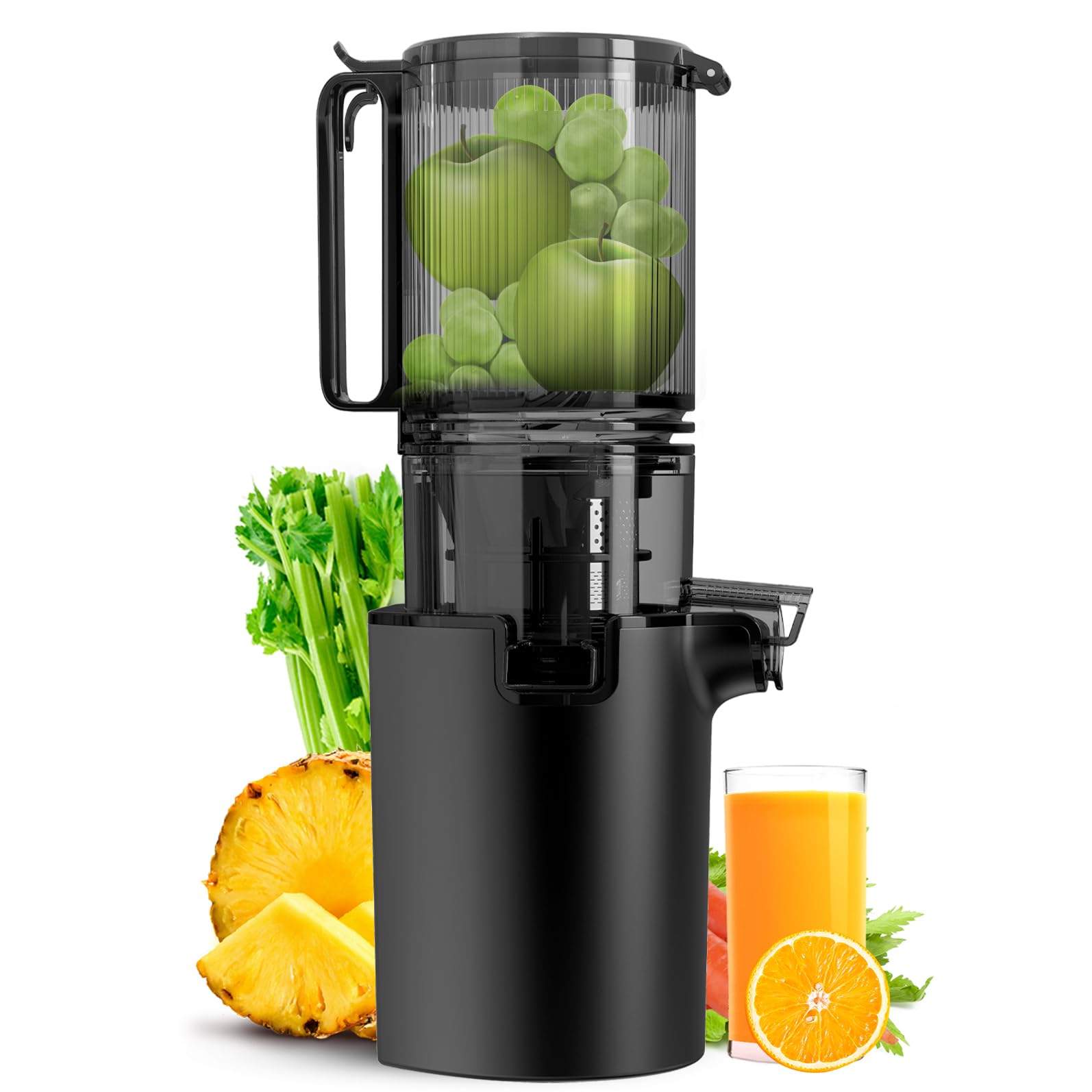 Cold Press Juicer Machines, 350W Masticating Juicer with 5.3" Extra Large Feed Chute, Fit Whole Fruits & Vegetables, Professional Slow Juicer Easy to Clean