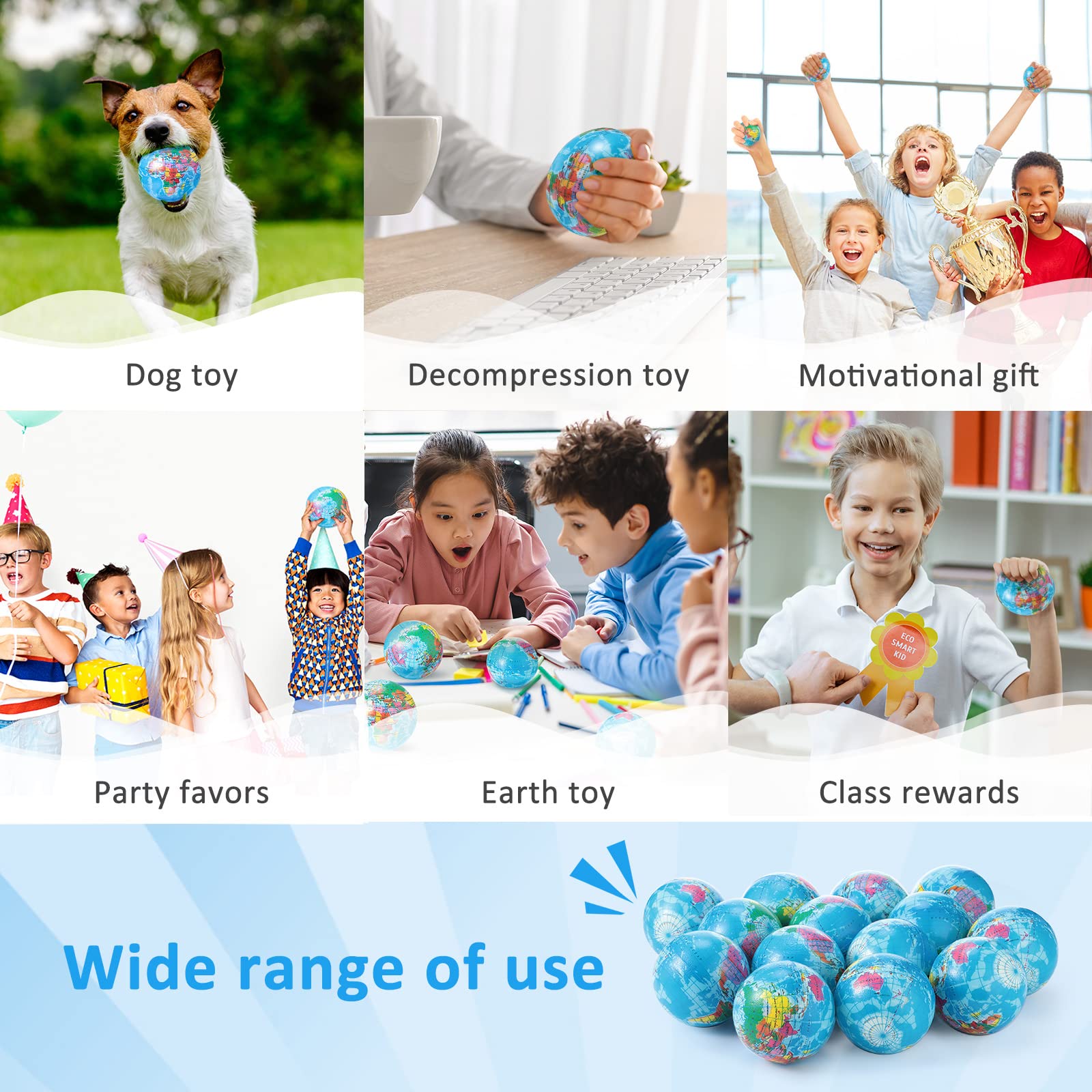 BBTO 24 Pack World Stress Balls Mini Globe Ball Earth Stress Relief Balls 3 Inch Stress Balls for Adults Teens Finger Exercise, Globe Pattern Educational Stress Balls, Party Favors, Carnival Rewards