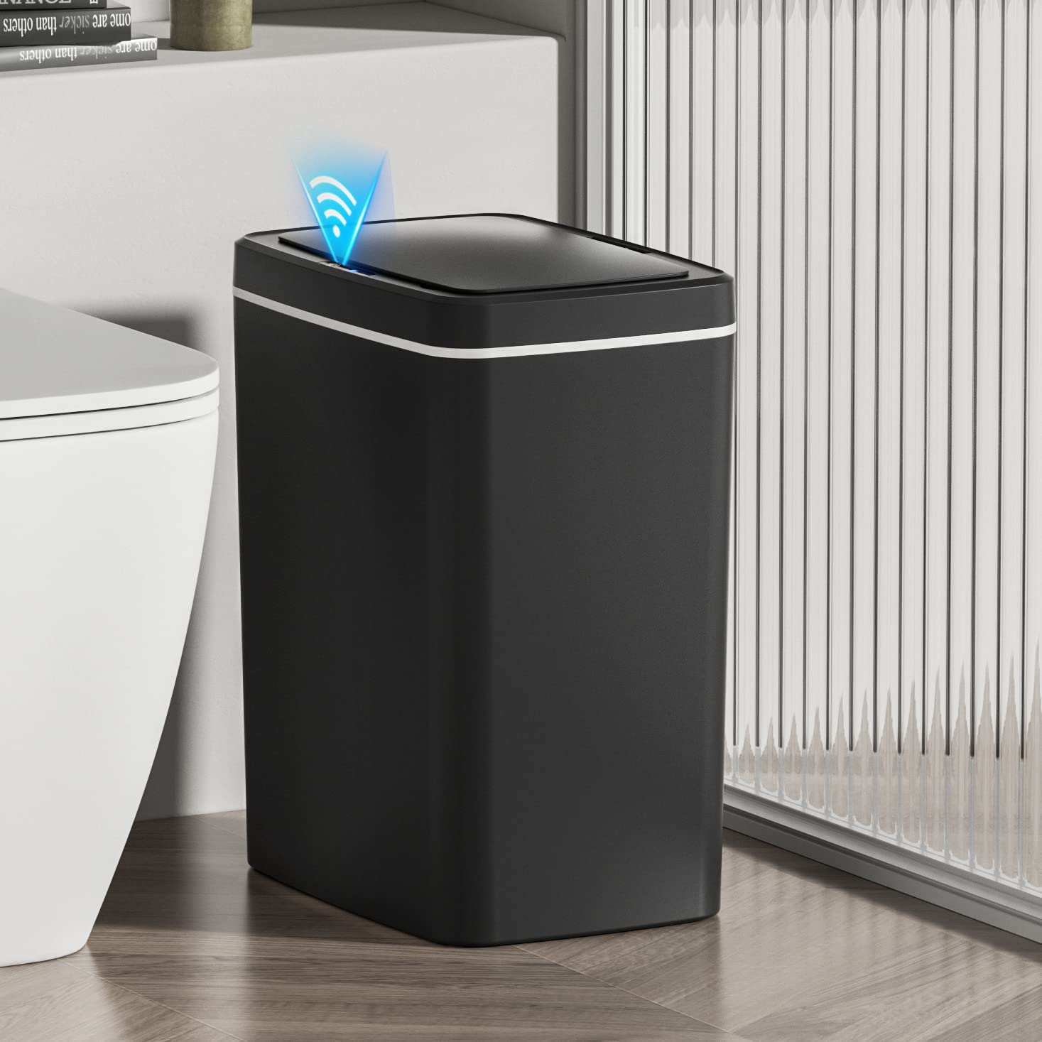 Sooyee Bathroom Trash Can with Lid Automatic Garbage Can,3.7 Gallon Smart Trash Can,14 L Plastic Trash Bin,Touchless Trash Can for Kitchen,Office,Bedroom,Bathroom,Living Room,Black