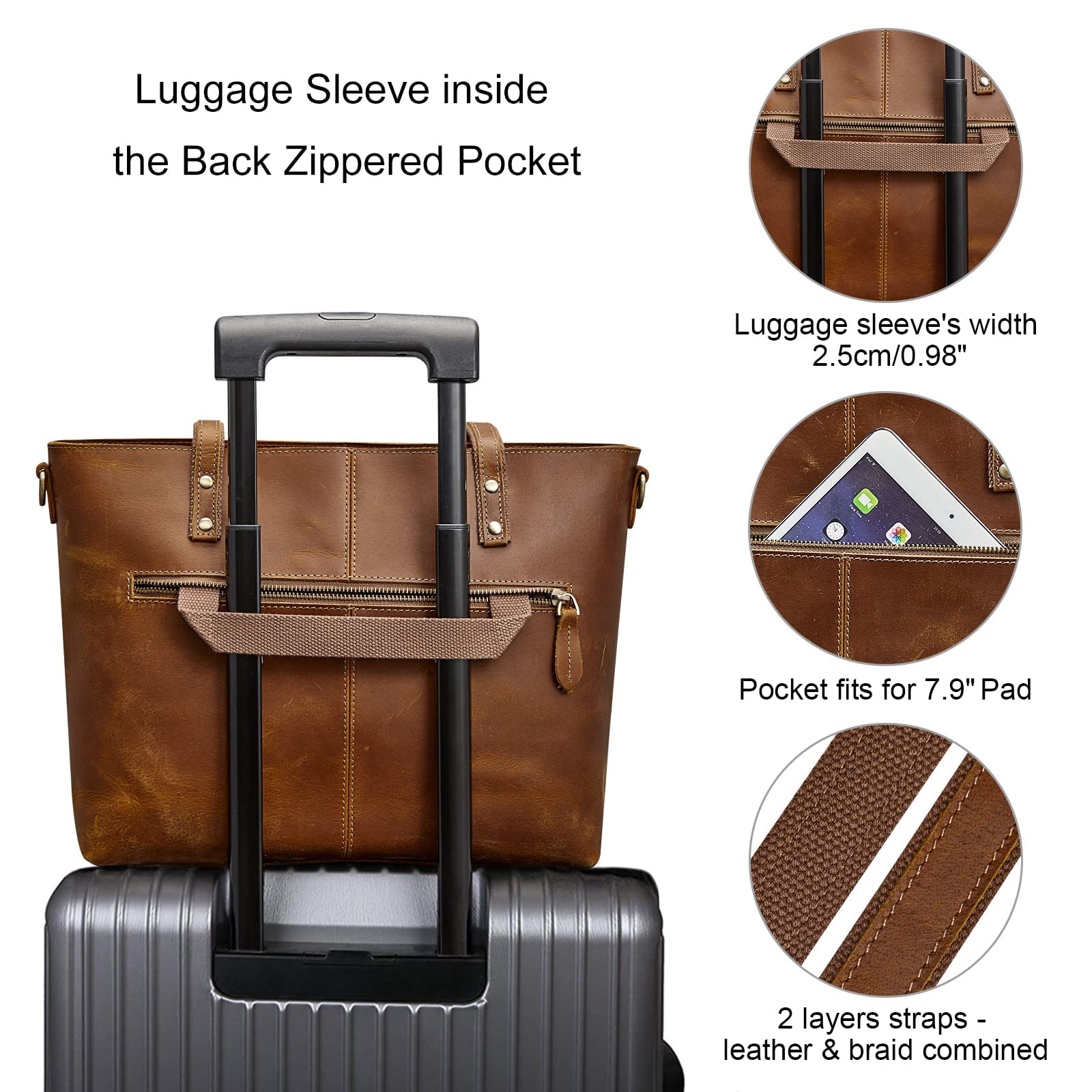 S-ZONE Women Genuine Leather Tote Bag Shoulder Handbag Vintage Crossbody Purse with Clutch Bag