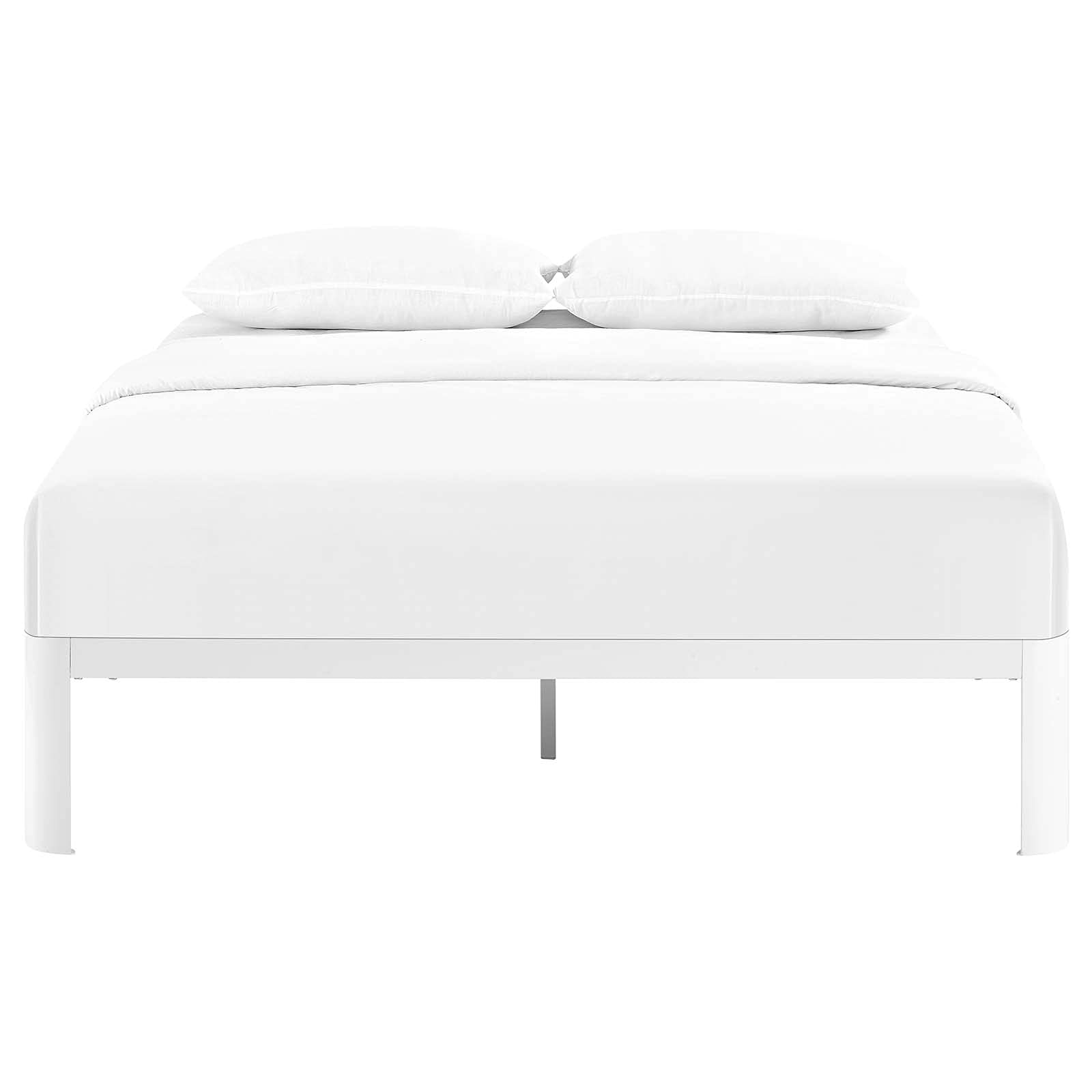 Modway Corinne Steel Modern Mattress Foundation Queen Bed Frame with Wood Slat Support in White