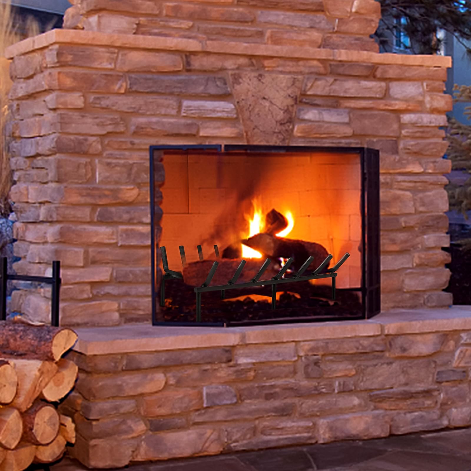 SINGLYFIRE Fireplace Grate 30 inch Solid Steel Fireplace Log Holder Fire Grate Wood Stove Holder Firewood Burning Rack for Outdoor Indoor Chimney Hearth