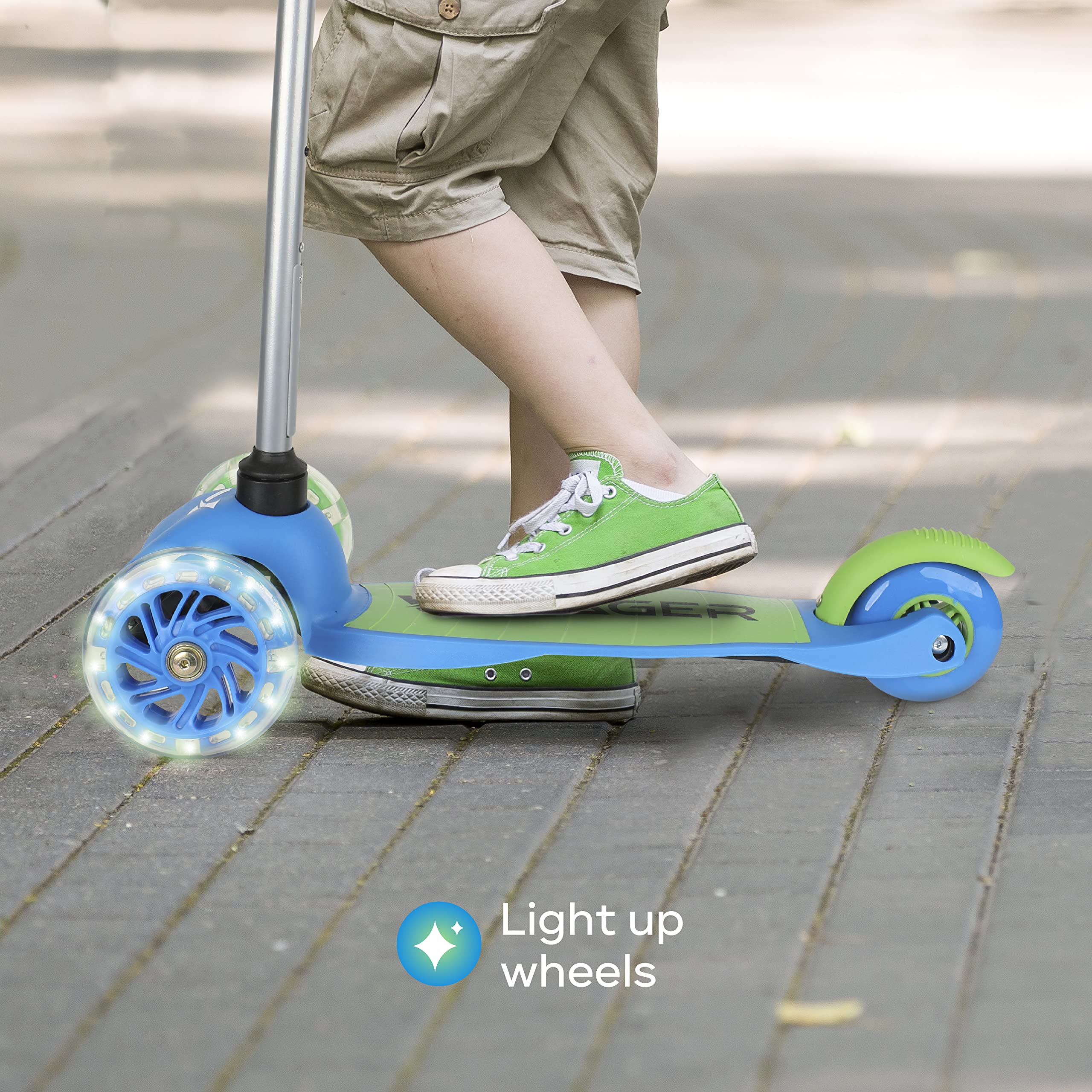 Sakar Ignight Green 3 Wheel Scooter for Boys and Girls Ages 3+, Max Weight 75lbs, Foot-Activated Brake - Durable, Comfortable, & Easy to Ride