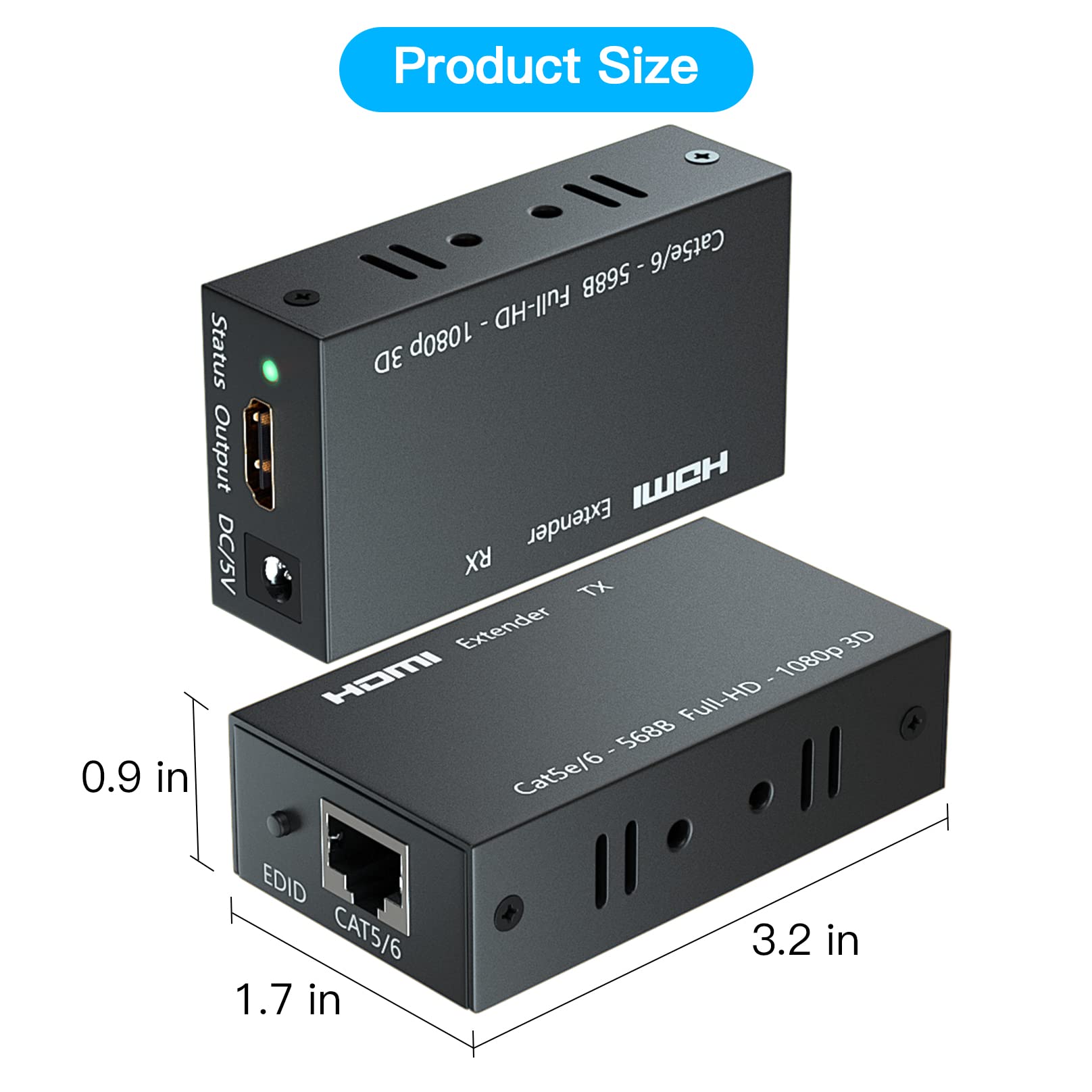 Bcrokory HDMI Extender Up to 60 Meters/196ft, 1080P HDMI Transmitter and Receiver, HDMI Ethernet Sender Repeater Over Singal RJ45 Cat5e/6/7 Ethernet LAN Cable, HDMI to RJ45/RJ45 to HDMI Transmission