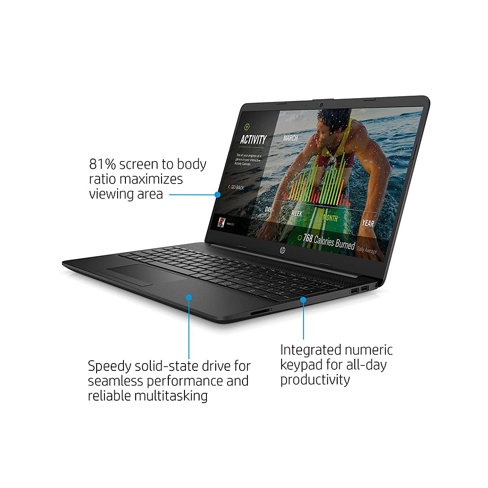 HP 2021 15.6" FHD IPS Laptop Computer, Intel Celeron N4020 Processor, 8GB DDR4 RAM, 256GB SSD, Intel UHD Graphics, 1 Year Office 365, Webcam, HDMI, Bluetooth, Win 10S, Black, 32GB SnowBell USB Card