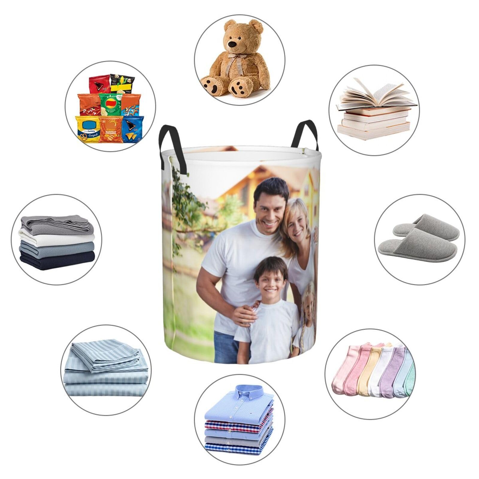 Custom Laundry Baskets Personalized Hampers Add Your Name Photo Text Customized Collapsible Dirty Clothes Baskets for Bedroom Bathroom Livingroom Barbershop Large 19.6" x 15.7"