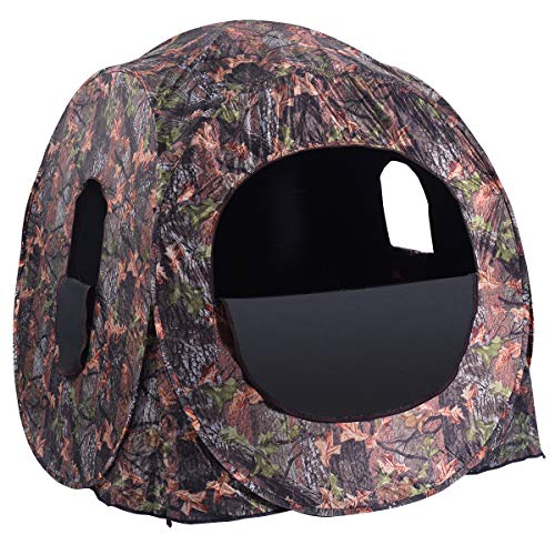 GYMAX Hunting Blind, 3 Persons Pop Up Ground Blind with Hub System, Carry Bag for Deer & Turkey, Camo Hunting Tent with 360 Degree View See Through Portable Durable Deer Blind