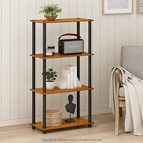 Furinno (99557LC/BK) Turn-N-Tube 4-Tier Multipurpose Shelf Display Rack - Light Cherry/Black