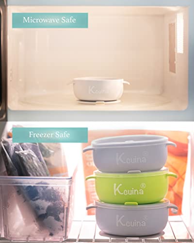 Kcuina Silicone Baby Feeding Set - Suction Plate, Bowl with Lid, Baby Spoons, and Bibs. First Stage Self-Feeding Utensils Set. Food Grade Silicone. BPA Free.