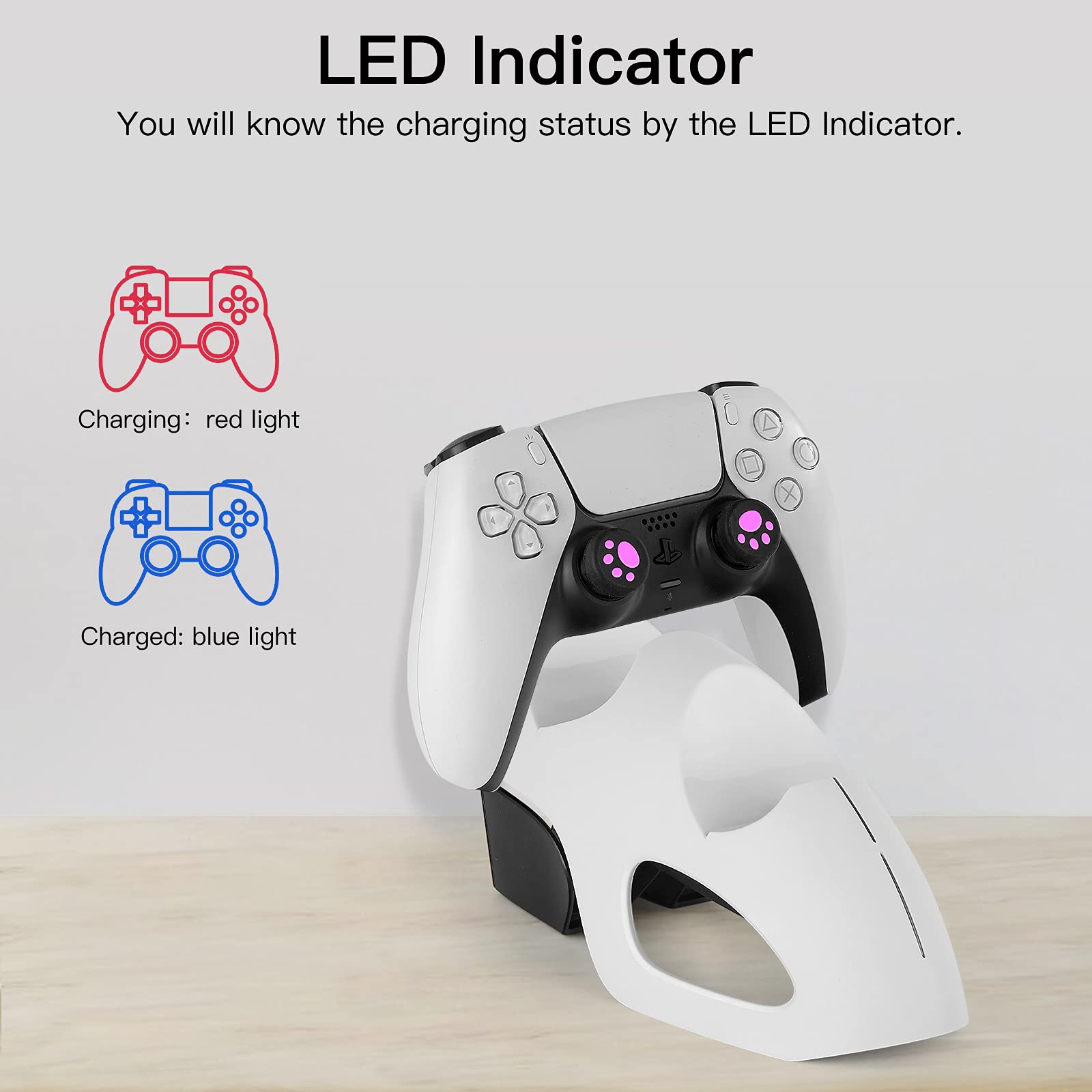KINVOCA PS5 Controller Charger Station, High-Speed Charging Station for DualSense with LED Indicator, Charging Dock for PlayStation 5 Controllers - White