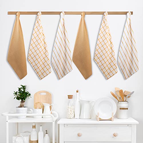 LANE LINEN Kitchen Towels Set - Pack of 6 Cotton Dish Towels for Drying Dishes, 18βx 28β, Kitchen Hand Towels, Tea Towels, Premium Dish Towels for Kitchen, Quick Drying Kitchen Towel Set - Yellow