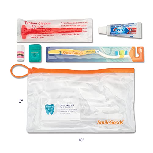 Practicon Smilegoods Adult Deluxe Dental Care Kit with Toothbrush, Toothpaste, Floss, Tongue Cleaner and Lip Balm, 72 pack