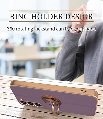 Dinick Compatible for Samsung Galaxy S23 Case with Ring Holder Kickstand [with Magnetic] Soft TPU Shockproof Electroplated Protective Phone Case for Galaxy S23 5G Purple