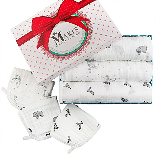Maki's Connecting Hearts Baby Muslin Swaddle Blankets 3 + 3 Pk Large100% Cotton Newborn Receiving Blanket