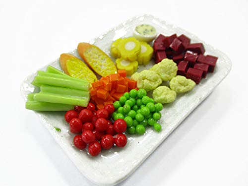 Dollhouse Miniatures Food Mixed Grilled Vegetables Green Salad Plate 1:6 Compatible with Barbie 15845
