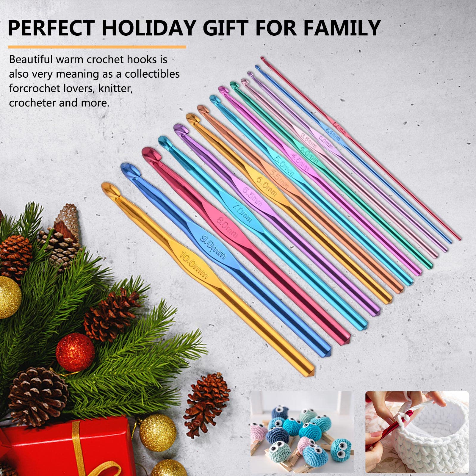 BCMRUN 34Pcs Crochet Hooks Set,14 Size 2.25mm(B)-10mm(N) Ergonomic Handles Crochet Kit with Case,Large-Eye Blunt Knitting Needles Tools, Knit Needles Weave Yarn Craft Sewing Tools Set, Best Gift