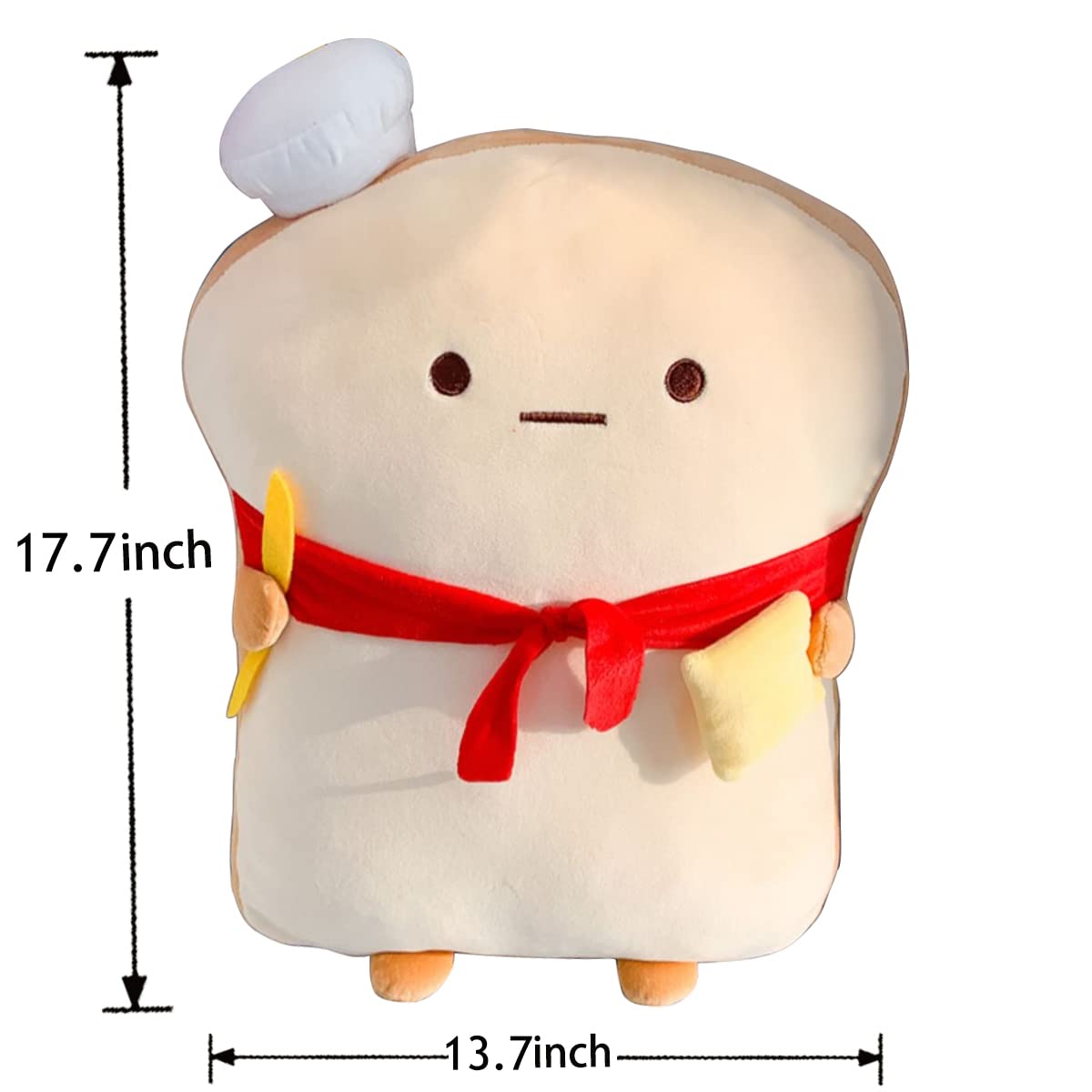 MDXMY 17.7'' Toast Pillow Funny Toast Sliced Bread Pillow Bread Stuffed Animal Toy Soft Plush with Red Scarf (Toast)