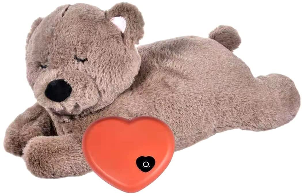 HonourHope Dog Heartbeat Toy for Anxiety Relief, Dog Soft Plush Toy Pet Calming Puppy Behavioral Training Aid Toy Pet Companion Pillow for Puppy Dog Cat Kitty Pets - Bear