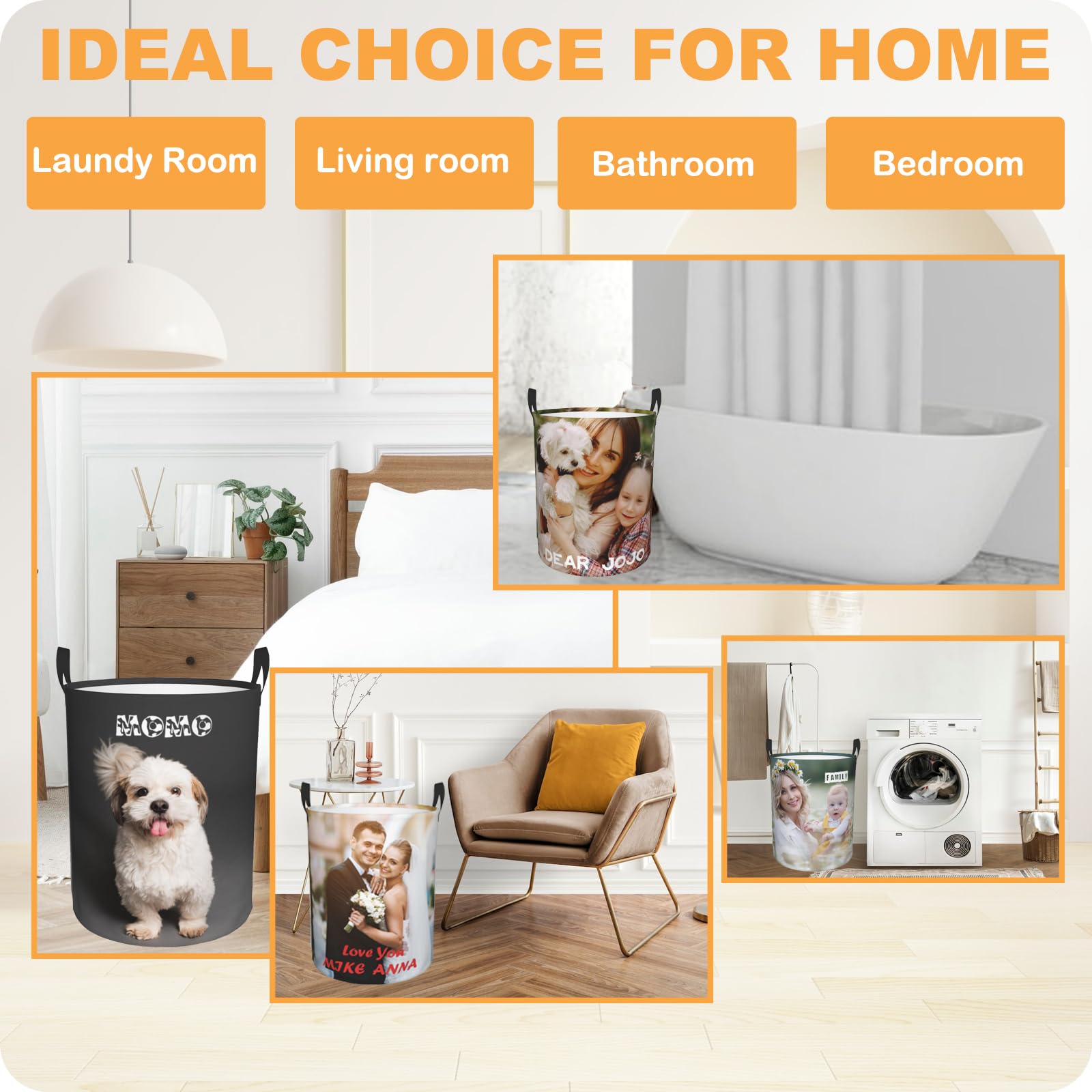 Custom Laundry Hamper Personalized Laundry Basket With Name Customized Dirty Clothes Storage Basket for Bathroom Living Room Bedroom Collapsible with Handles Gifts for Boys Girls Women Men (S)