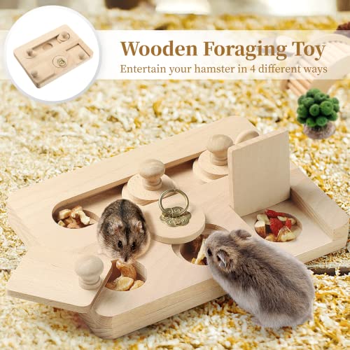 FELISTORY Wooden Foraging Toy for Small Pet - 6 in 1 Interactive Hide Treats Puzzle Snuffle Game, Mental Stimulation Toy for Guinea Pig,Rabbit,Hamster,Hedgehog, Chinchilla, Mouse,Rats,Sugar Gilders