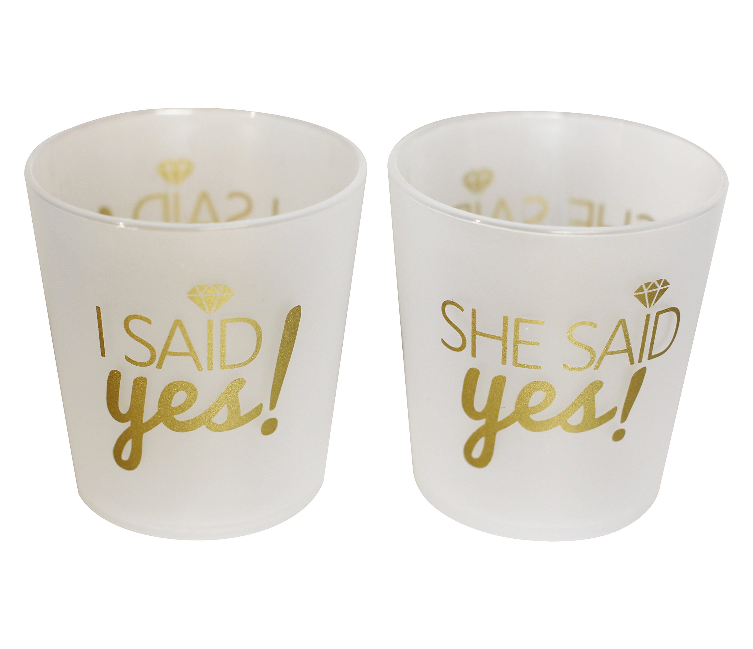 Breeze Moments Bridal 2oz. Shot Glasses, 'I Said Yes', 'She Said Yes', Frosted & Gold, 12-pack