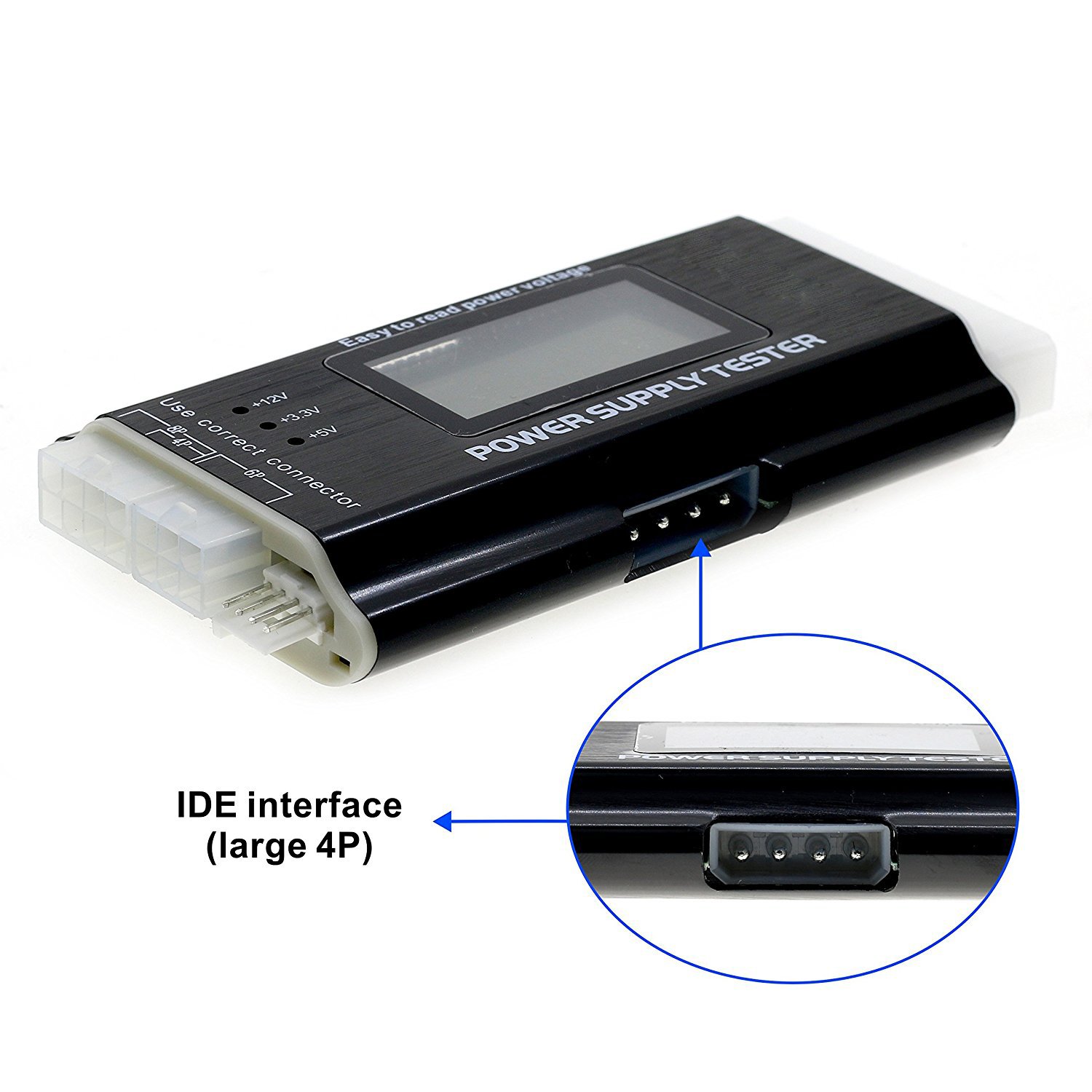 Optimal Shop 20+4 Pin LCD Computer Power Supply Tester for SATA IDE HDD ATX ITX BYI Connectors-Black