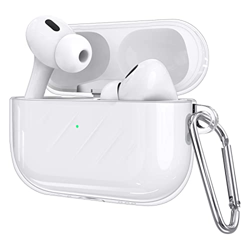 ESR Air Ripple Carrying Case Compatible with AirPods Pro (2nd Generation/1st Generation), Clear Protective TPU Cover with Carabiner, Supports Wireless Charging, Case for AirPods Pro 2, Clear