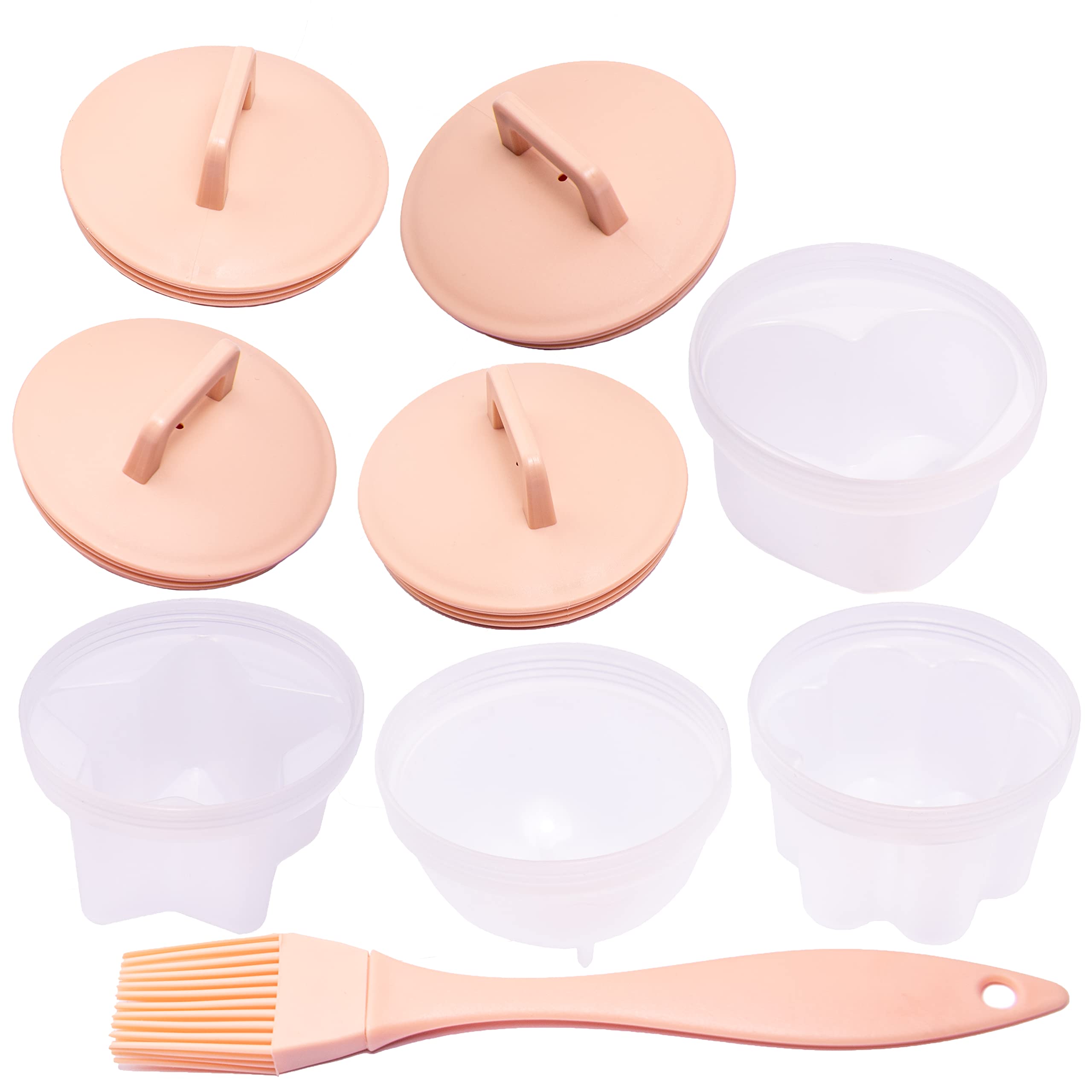 Egg poacher cups - microwave egg poacher - stovetop hard boiled egg mold β soft boiled egg holder - jello cups with lids β pink set of 4 + oil brush