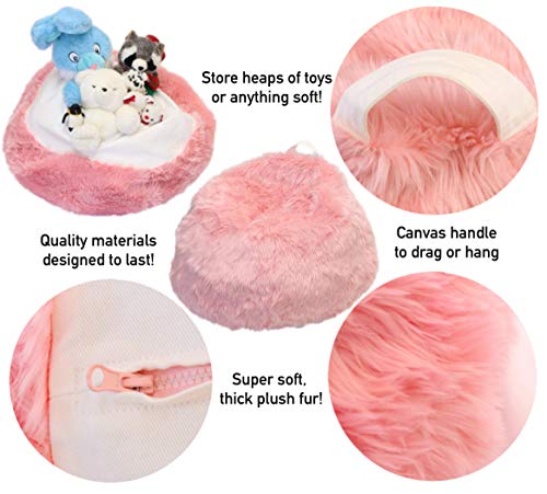 Fluffy Stuffs | Super Soft Furry Stuffed Animal Storage Bean Bag Chair Cover for Kids | Premium Plush Fur | Canvas Handle | Make Bedroom Clutter Comfortable and Fun for Children | Machine Washable