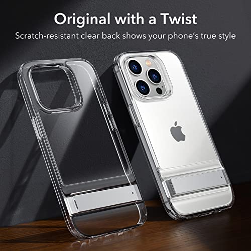 ESR for iPhone 14 Pro Max Case, 3 Stand Modes, Military-Grade Drop Protection, Supports Wireless Charging, Slim Back Cover with Stand, Phone Case for iPhone 14 Pro Max, Metal Kickstand Case, Clear