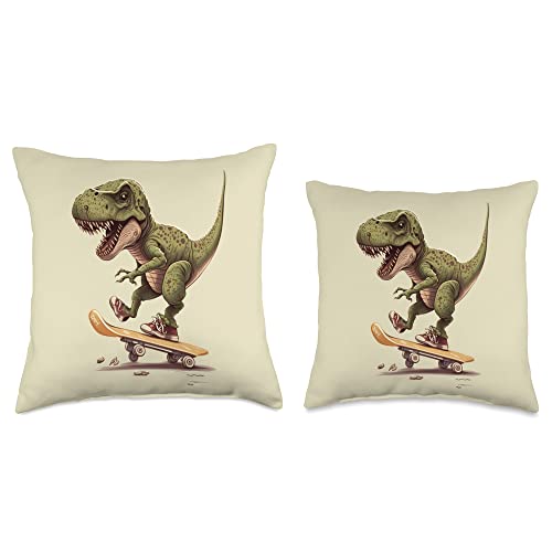 Dinosaur Apparel for Boys and Girls Skating Dinosaur T-rex on Skateboard Throw Pillow, 18x18, Multicolor