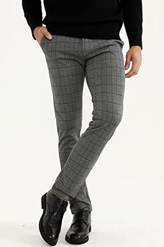 GINGTTO Mens Plaid Pants Casual Dress Pants for Men Slim Fit Stretch Slacks for Men Grey Sze 32