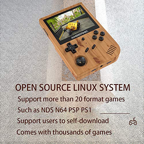 HAIHUANG RG351V Handheld Game Console , Plug & Play Video Games Supports Double TF Extend 256GB , Portable Game Console 3.5 Inch IPS Screen 2521 Games (Wood), LE
