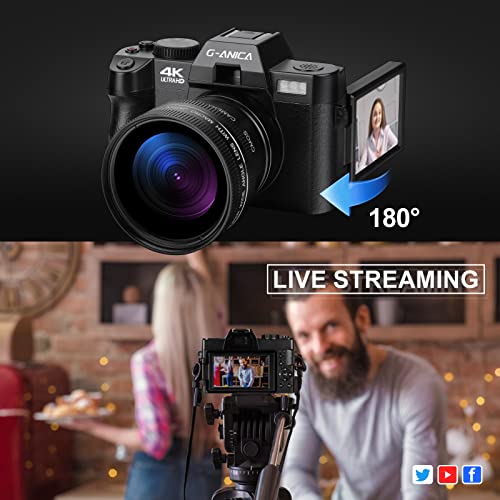 G-Anica 4K Digital Cameras for Photography,48MP/60FPS Video Camera for Vlogging, WiFi & App Control Vlogging Camera for YouTube, Small Camera with 32GB TF Card.Wide-Angle & Macro Lens