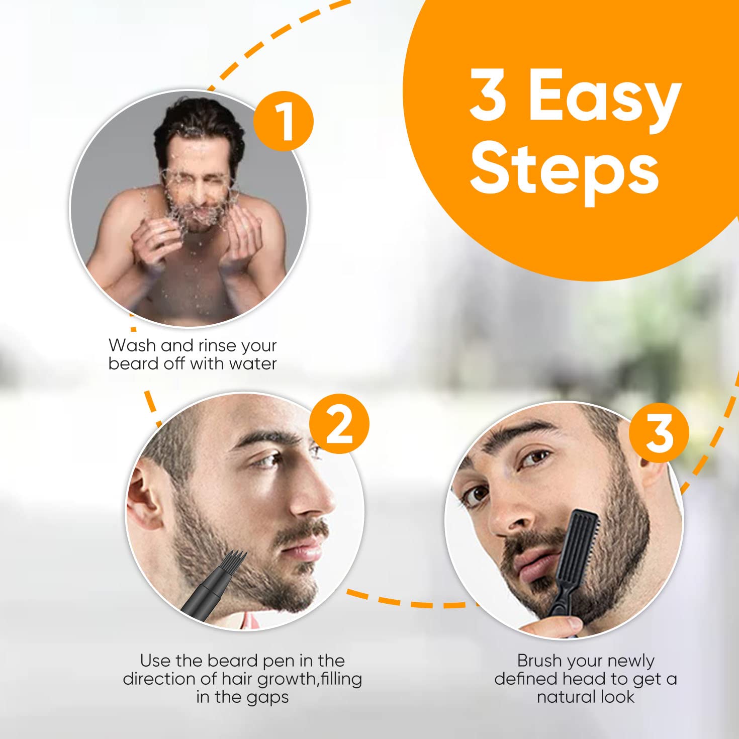 Beard Pencil Filler for Men, Innovative 4-Tip Beard Filling Pen Kit with Brush, Water & Sweat Resistant, Long Lasting, Natural Finish for A Perfect Beard (Black)