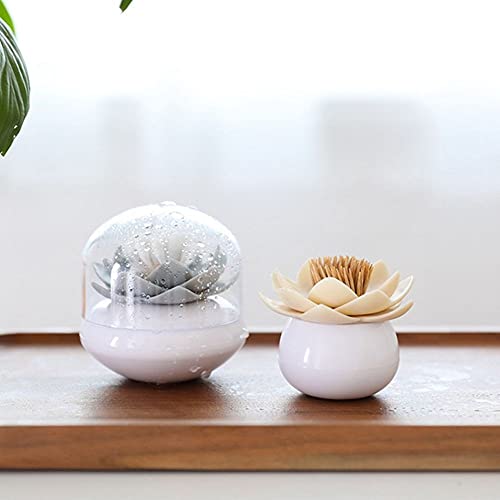 Creative Lotus Cotton Swab Holder Q-Tips Toothpicks Holder Home Decoration Cotton Bud Storage Box Organizer(Small,Beige)