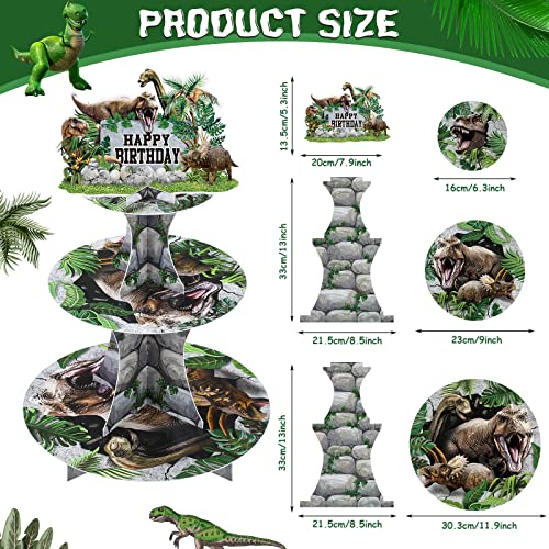 Dinosaur Cupcake Stand Dinosaur Cardboard Cupcake Holder Dinosaur Cupcake Stand Set Dinosaur Dessert Tower Holder 3 Tier Dino Mini Cake Stand for Kids Birthday Dinosaur Theme Party Decorations