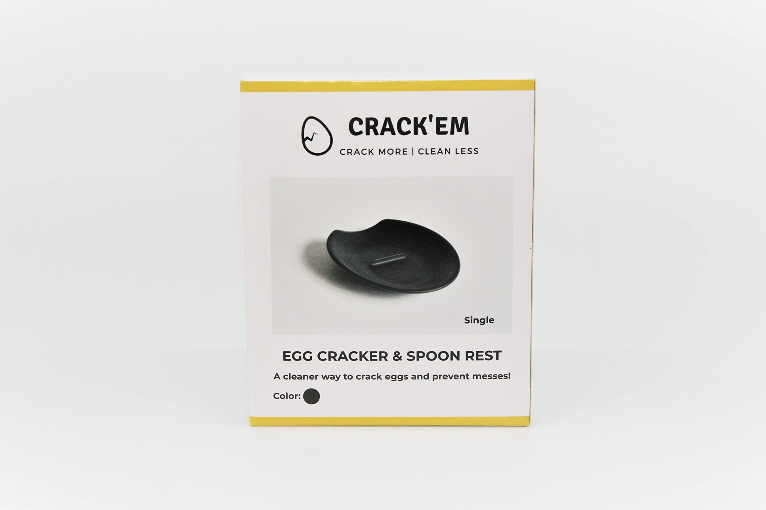Crack'em Egg Cracker & Spoon Rest (Jet Black) - Perfectly Cracks Eggs & Contains Messes - Easy to Use & Clean - Great for Kids - Prevents Broken Yolks