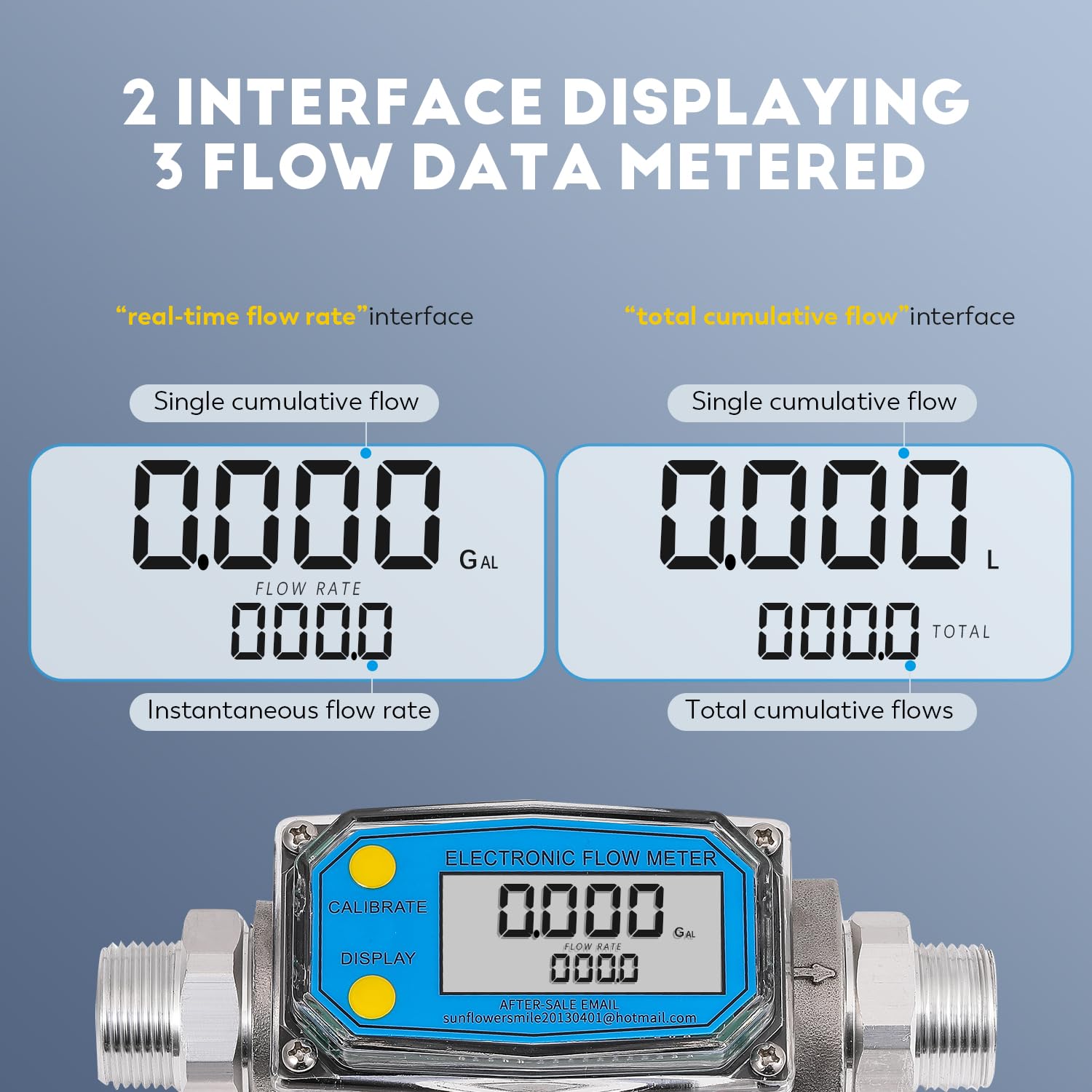 CGOLDENWALL 1-inch Water Meter, Stainless Steel Fuel Meter, Digital Liquid Flowmeter with Two NPT Adapters, Turbine Inline Flow Meter for Diesel Kerosene Gasoline, Required Liquid Flow Rate 2.5~26GPM