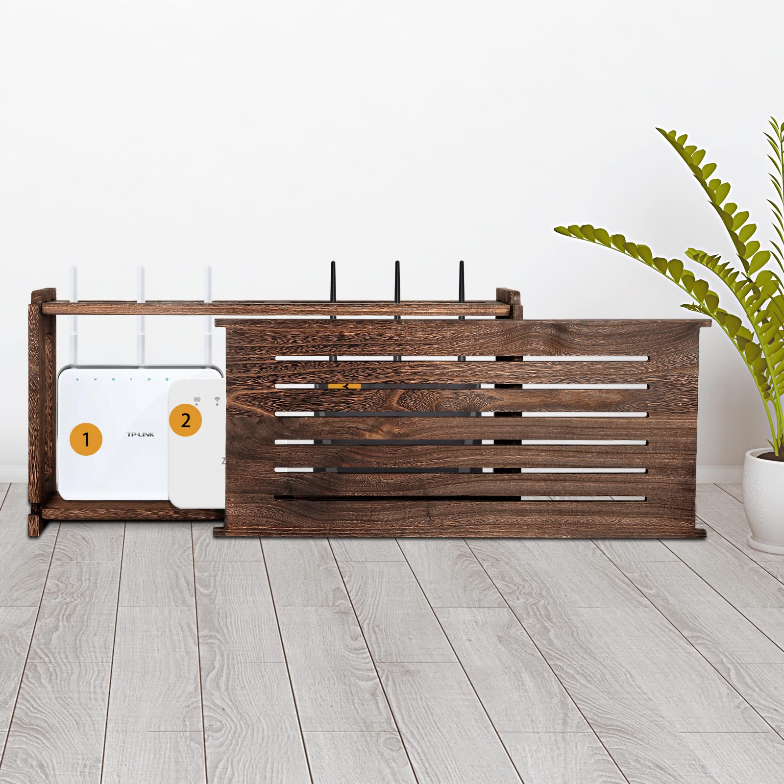 BEARUT Wooden Router Shelf Wall Mount WiFi Router Storage Box Modem Cable Router Cover Organized Power Strip Cable Management Hider Rack Need Assembly 20.9 * 9.8 * 5.4 in (L* H * D)