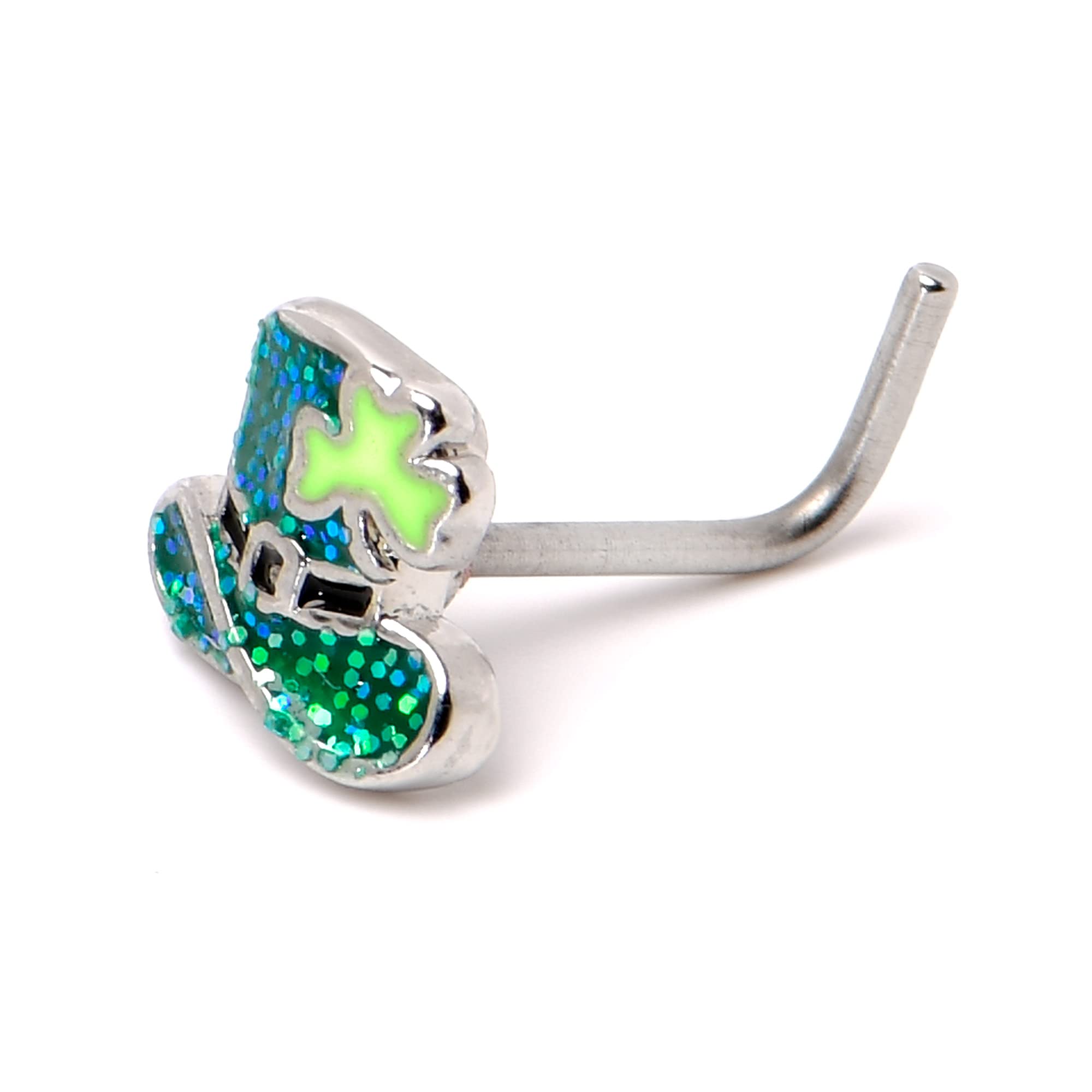 Body Candy Womens 20G 7mm 316L Steel L Shaped Nose Ring Top Hat Shamrock Mens Nose Stud Body Piercing Jewelry