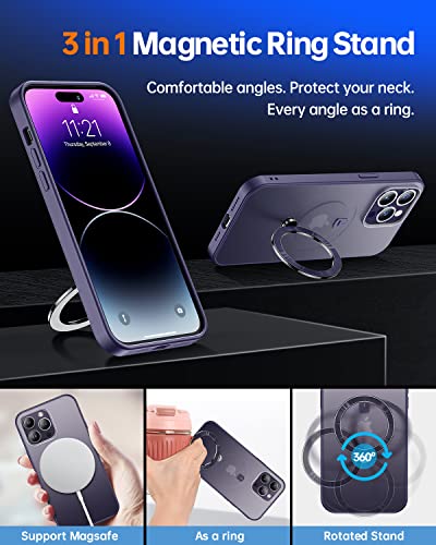 FACBINY Magnetic Kickstand Case Designed for iPhone 14 Pro Max [360° Rotatable Ring Stand Holder] [Compatible with MagSafe] [Military-Grade Protection] Translucent Shockproof Phone Case, Purple