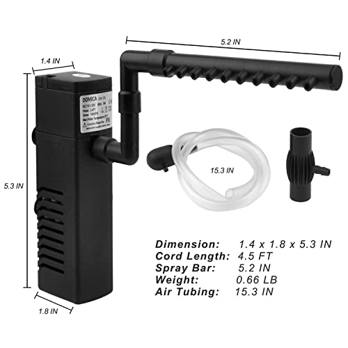 DOMICA Internal Aquarium Filter with Aeration System 100GPH 5W Power Filter for 5 to 15 Gallons Fish Tank, Submersible Fish Tank Filter