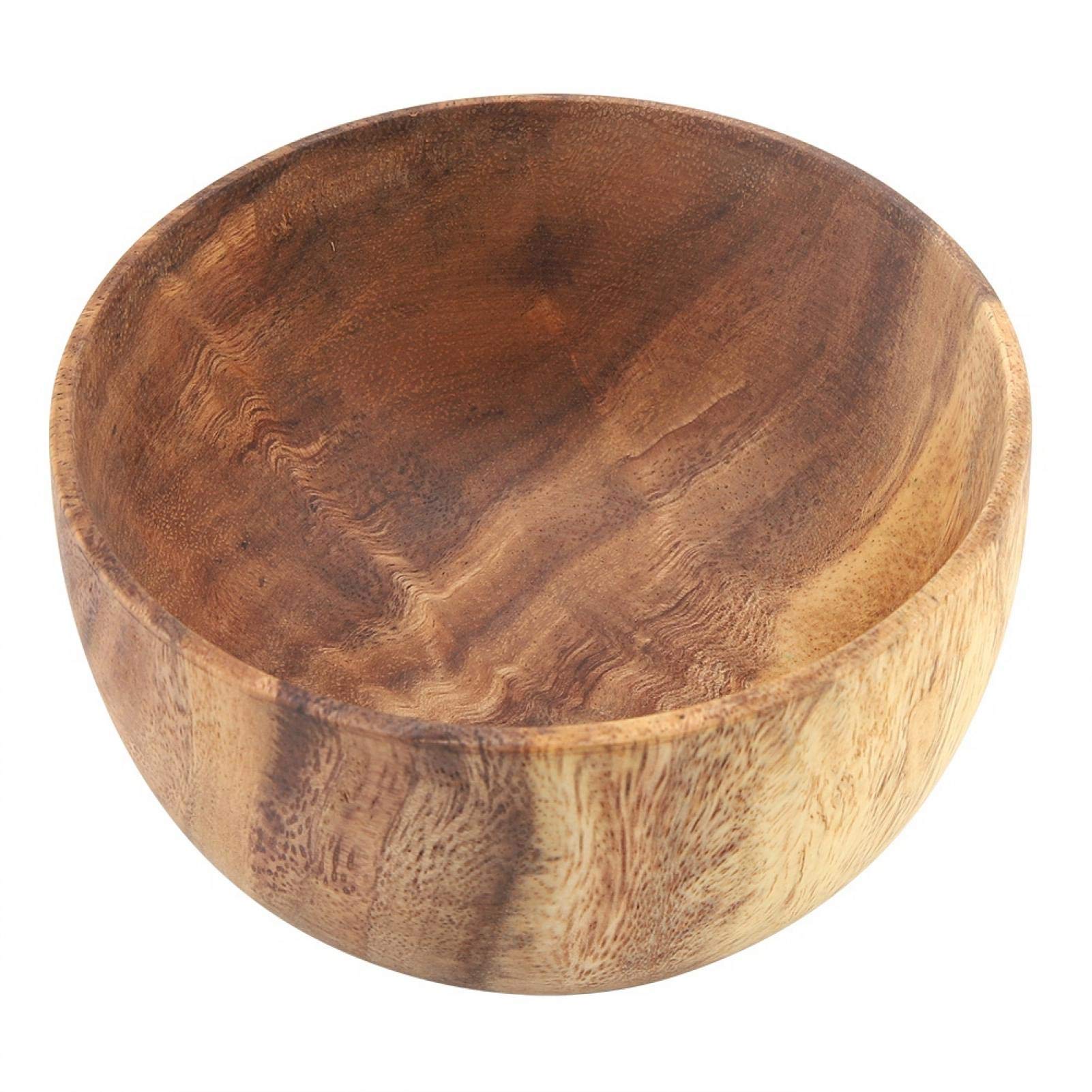 Bowl,Solid Acacia Wooden Bowl Wooden Hand-Carved Round Bowl Kitchen Tools For Salad Soup Rice Cereal Fruit Dips Sauce Nuts Appetizers Desserts(13 * 7cm)