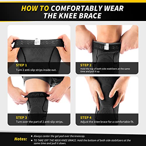 CAMBIVO Knee Braces for Knee Pain, 2 Pack Knee Compression Sleeves, Knee Support with Side Stabilizers & Patella Gel Pad for Workout, Knee Pain Relief, Arthritis(X-Large, STS-Black)