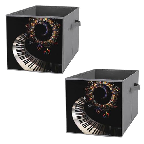 Colorful Music Note Piano Foldable Storage Bins with Handles Storage Cubes Closet Organizer for Living Room Bedroom 2PCS